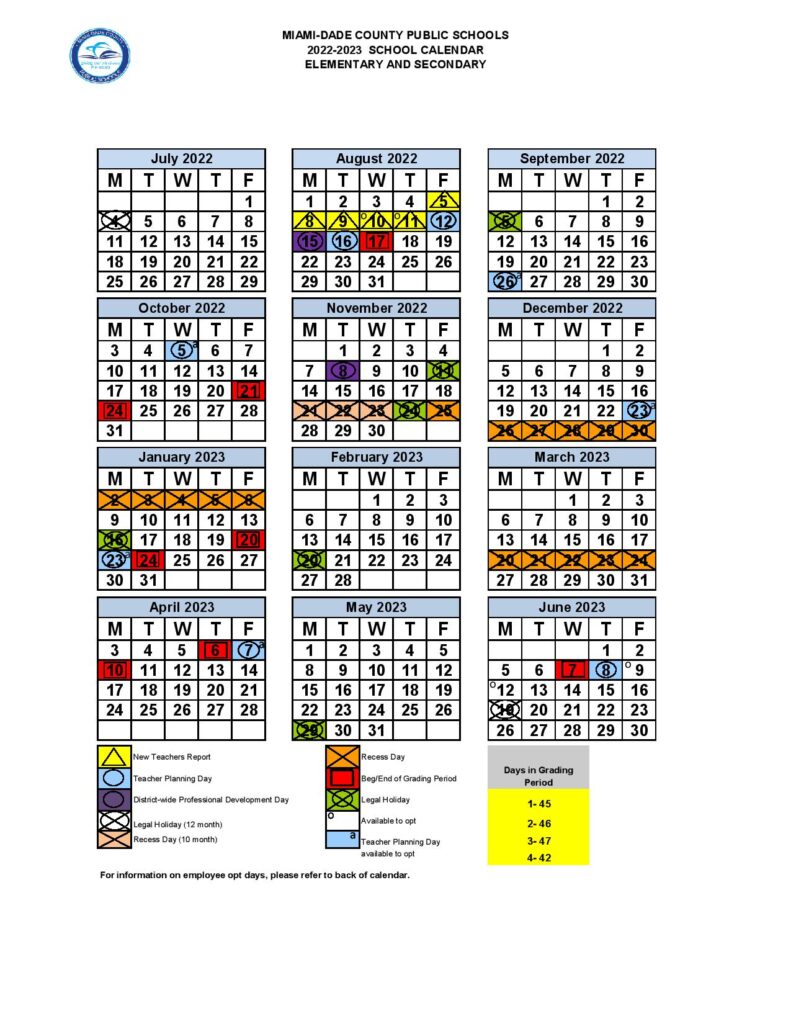 Miami-Dade County Public Schools Calendar Holidays 2022-2023