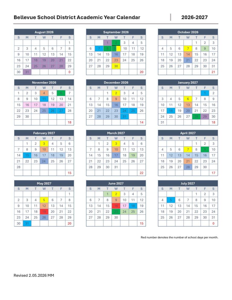 Bellevue School District Calendar 2026-2027 in PDF