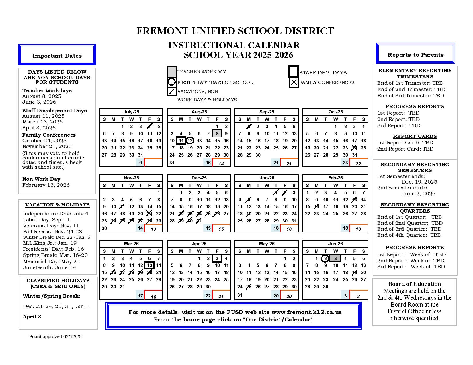 Fremont Unified School District Calendar 2025-2026 PDF - School ...