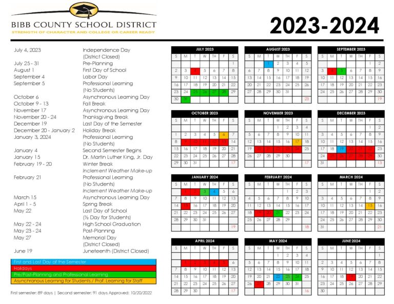 Bibb County School District Calendar 2023-2024 in PDF - School Calendar ...
