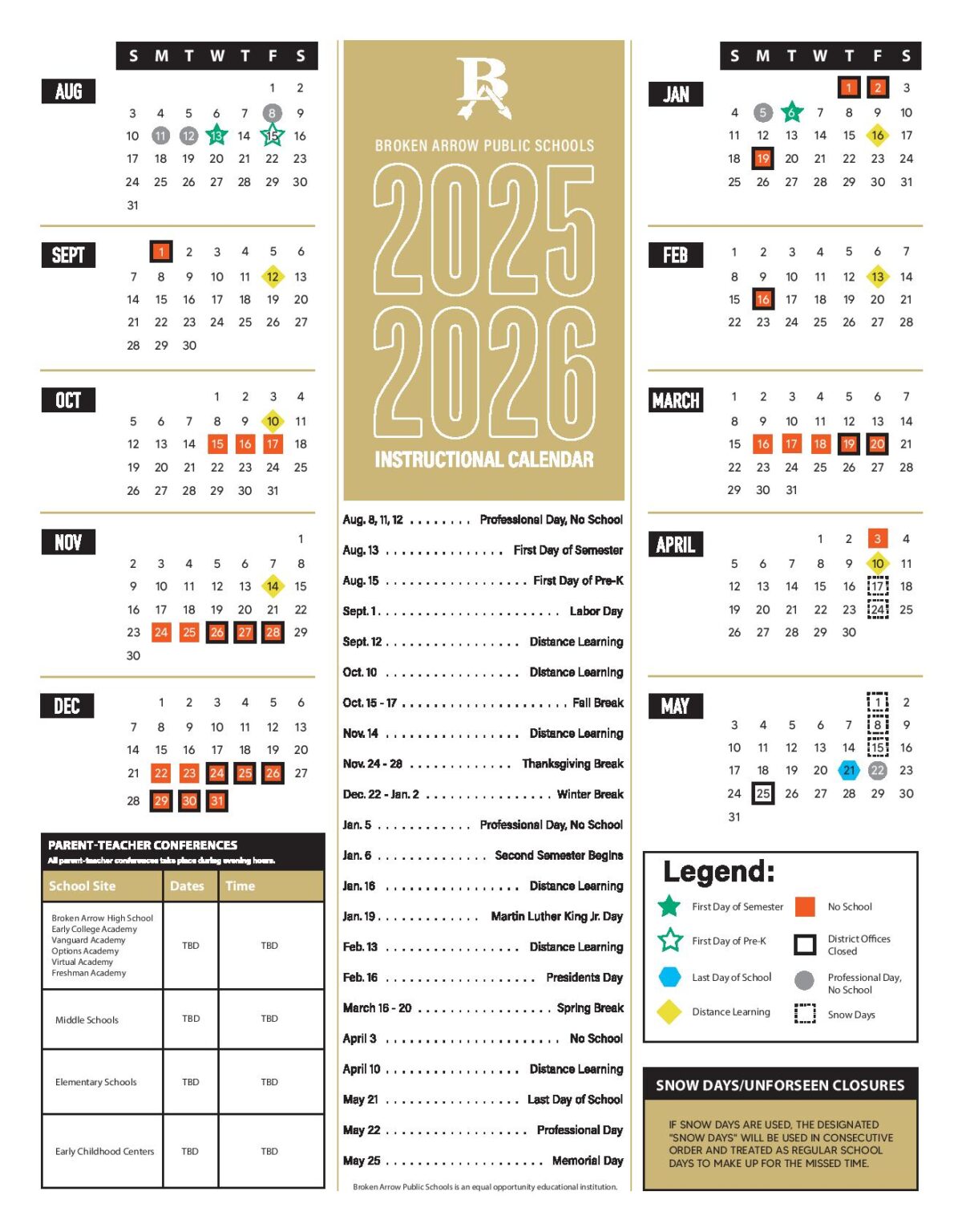 Broken Arrow Public Schools Calendar 2025-2026 in PDF - School Calendar ...