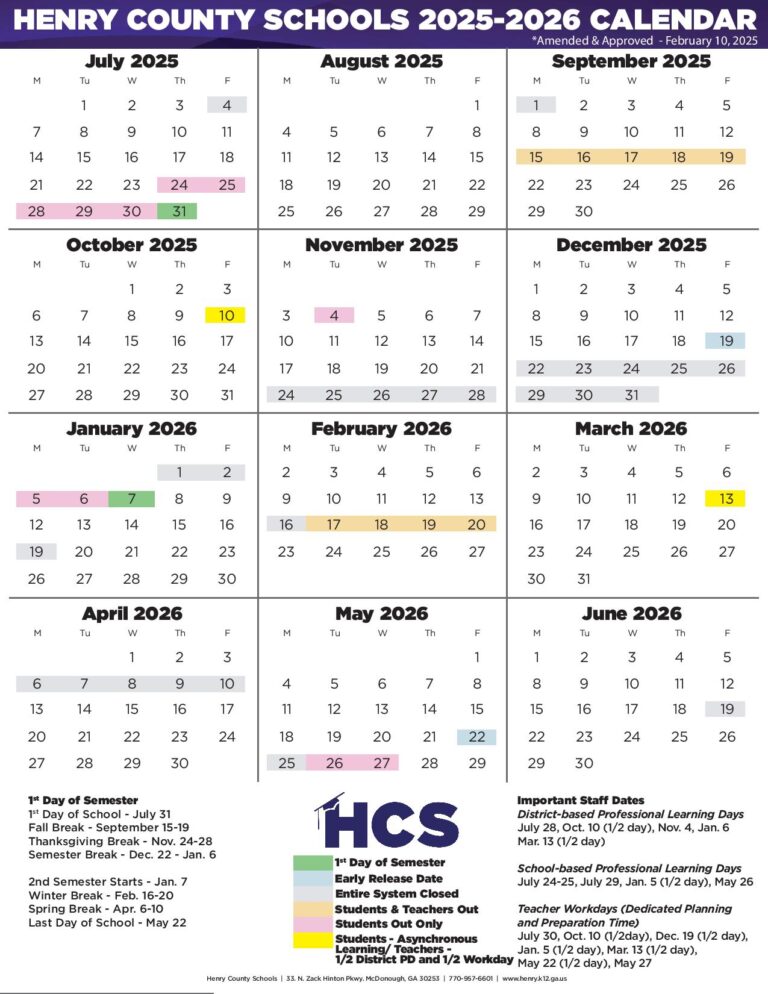 Henry County Schools Calendar 2025-2026 in PDF - School Calendar Info