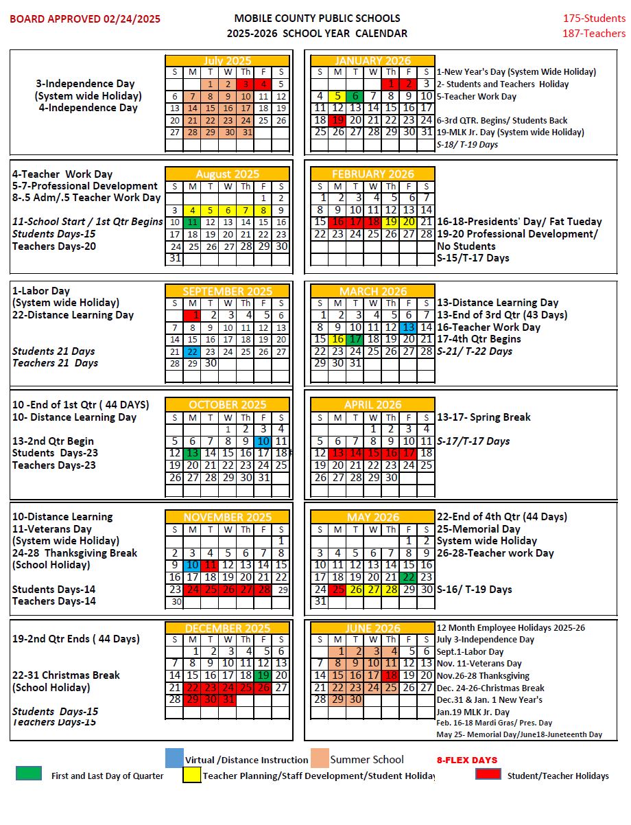 Mobile County Public Schools Calendar 2025-2026 in PDF - School ...