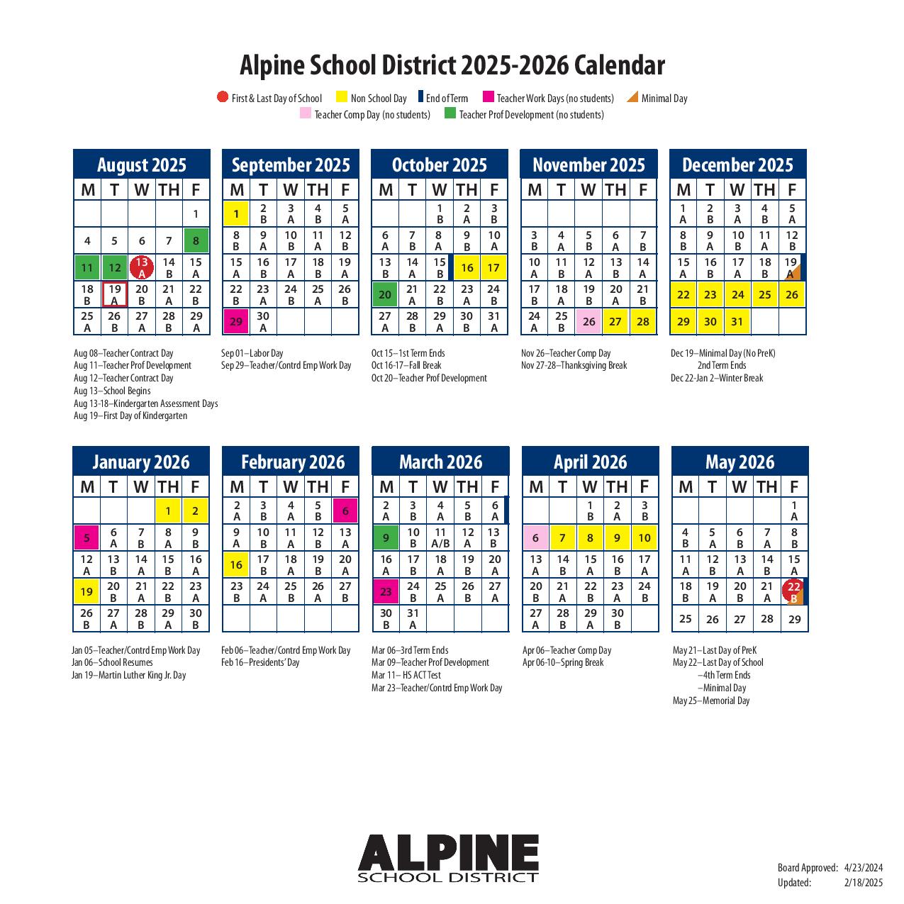 Alpine School District Calendar Holidays 2025-2026 PDF - School ...