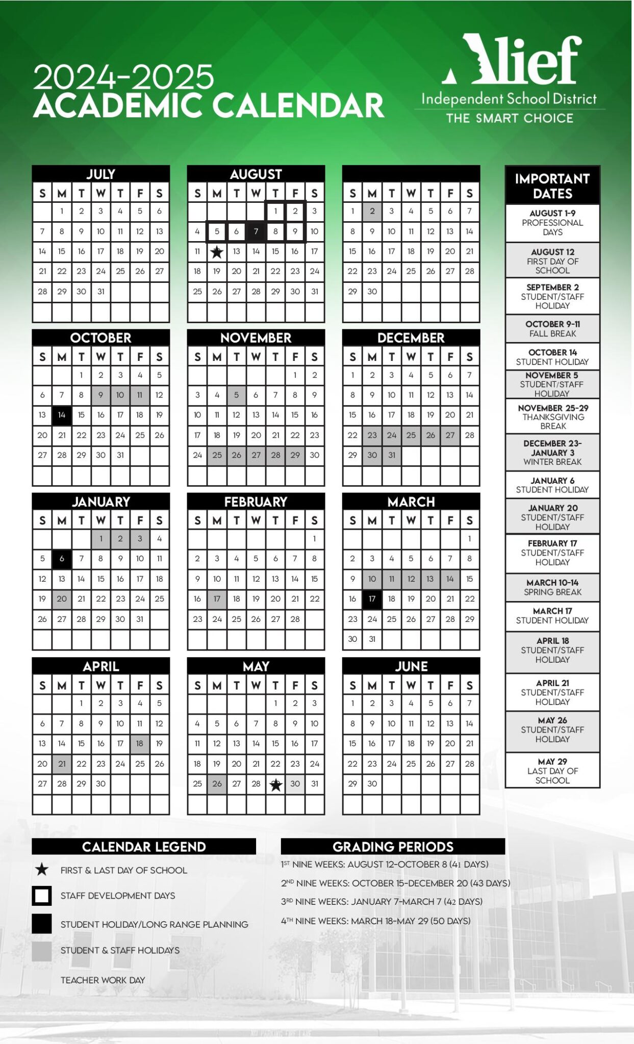Alief Independent School District Calendar 2025-2026 in PDF - School ...