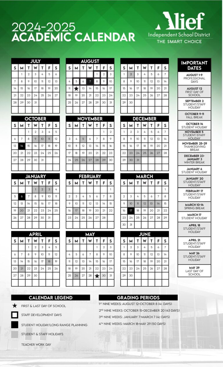 Alief Independent School District Calendar 2025-2026 in PDF - School ...
