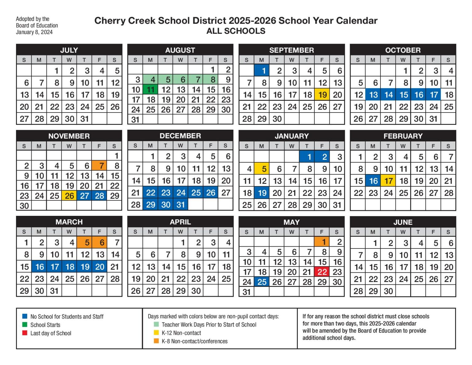 Cherry Creek School District Calendar 2026-2027 in PDF