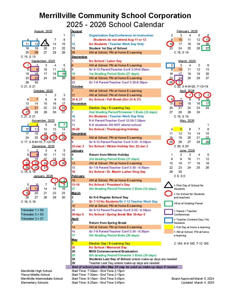 Merrillville Community School Corporation Calendar 2025-2026 - School ...