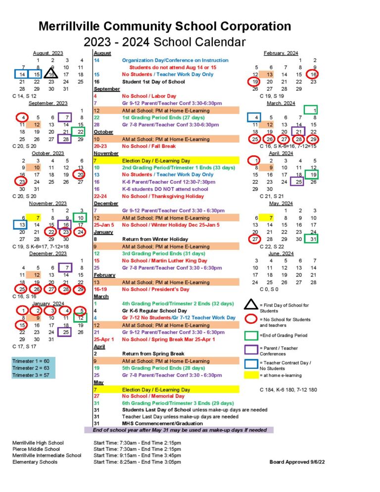 Merrillville Community School Corporation Calendar 2023-2024 – School ...