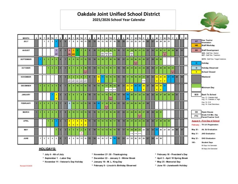 Oakdale Joint Unified School District Calendar 2025-2026 - School ...