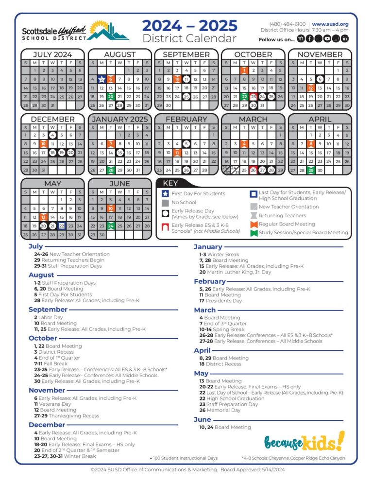 Scottsdale Unified School District Calendar 2025-2026 in PDF Scottsdale Unified School District Calendar 2025-2026 in PDF