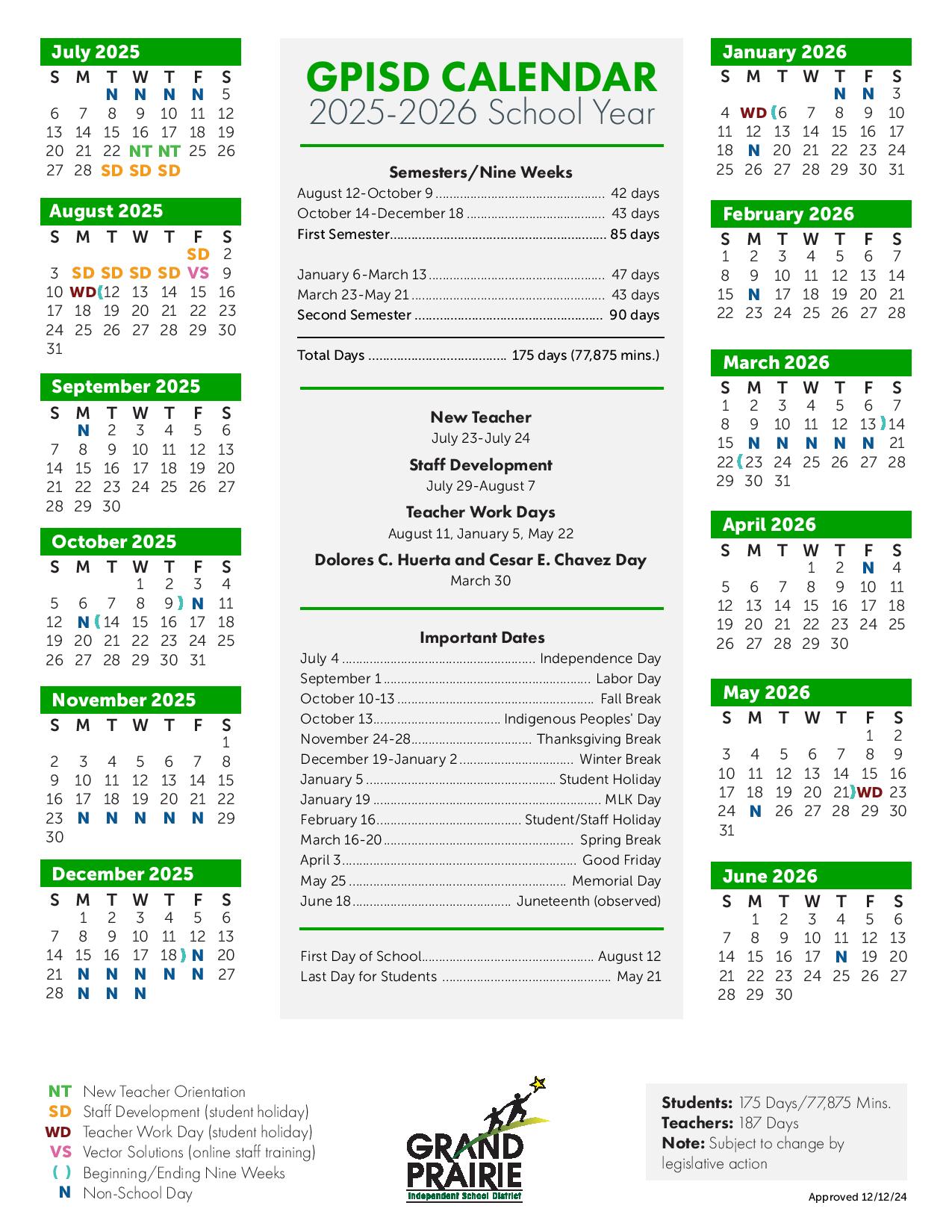 Grand Prairie Independent School District Calendar 2025-2026 - School ...