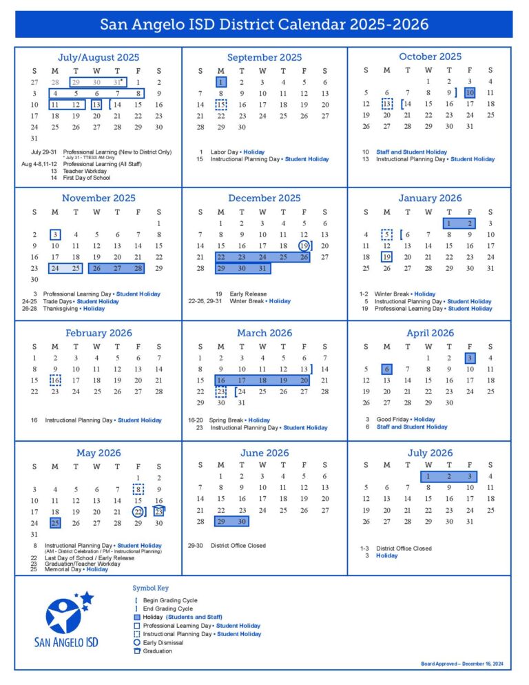 San Angelo Independent School District Calendar 2025-2026 - School Calendar Info