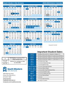 South-Western City School District Calendar 2025-2026 in PDF