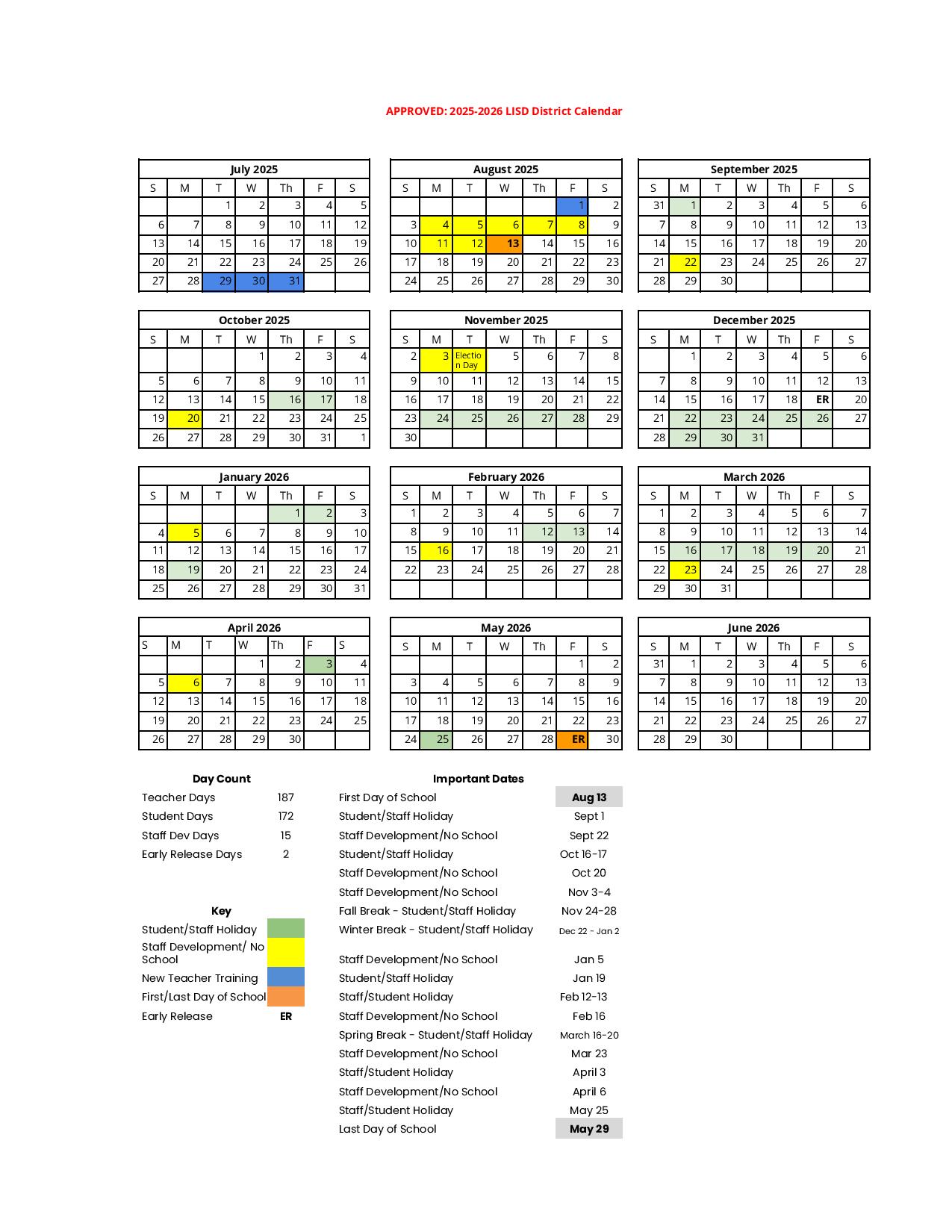 Leander Independent School District Calendar 2026-2027