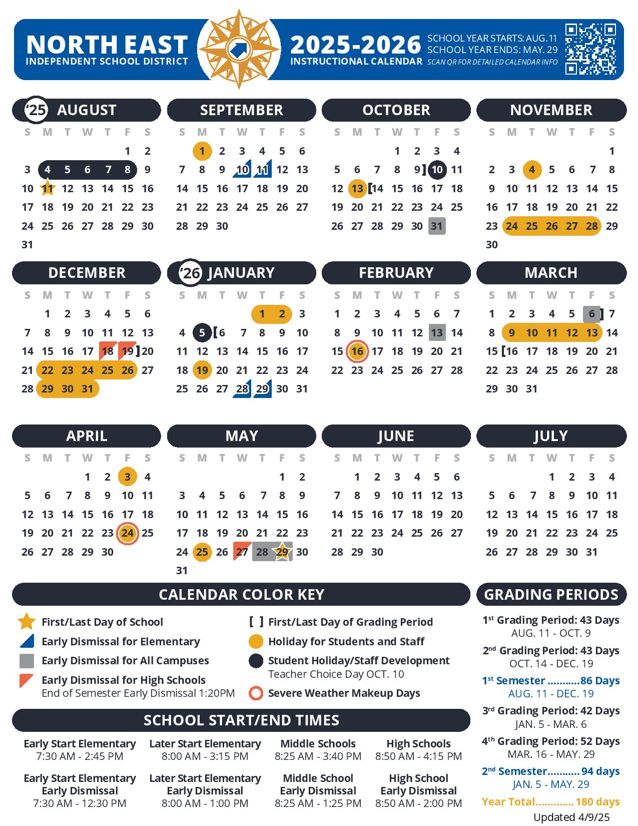 North East Independent School District Calendar 2025-2026 PDF - School ...