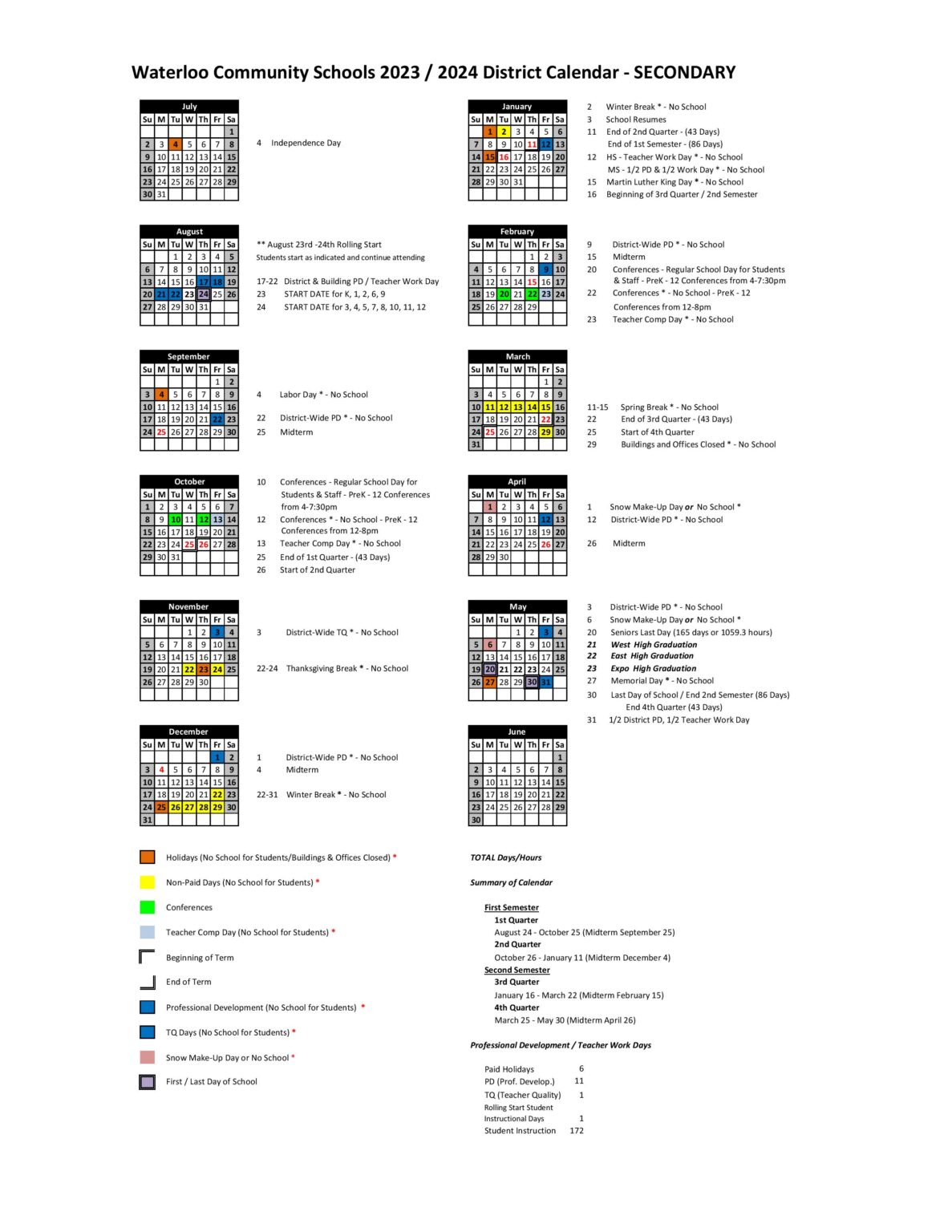 Waterloo School District Calendar 2023-2024 in PDF - School Calendar Info