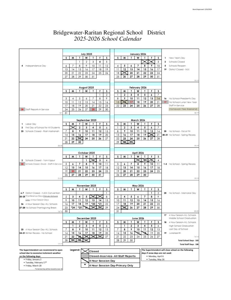 Bridgewater-Raritan Regional School District Calendar 2025-2026