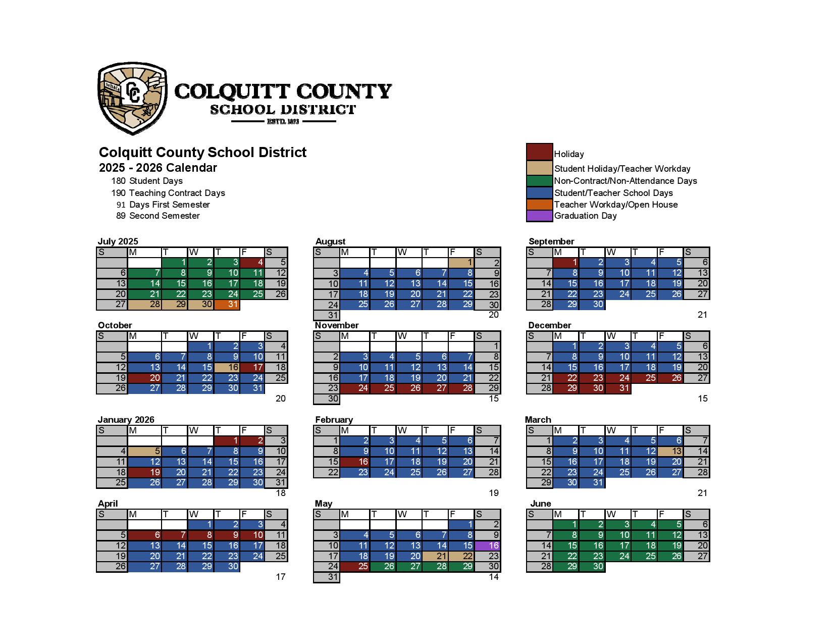 Colquitt County Schools Calendar 2025-2026 (Georgia)