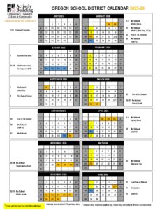 Oregon School District Calendar Holidays 2026-2027