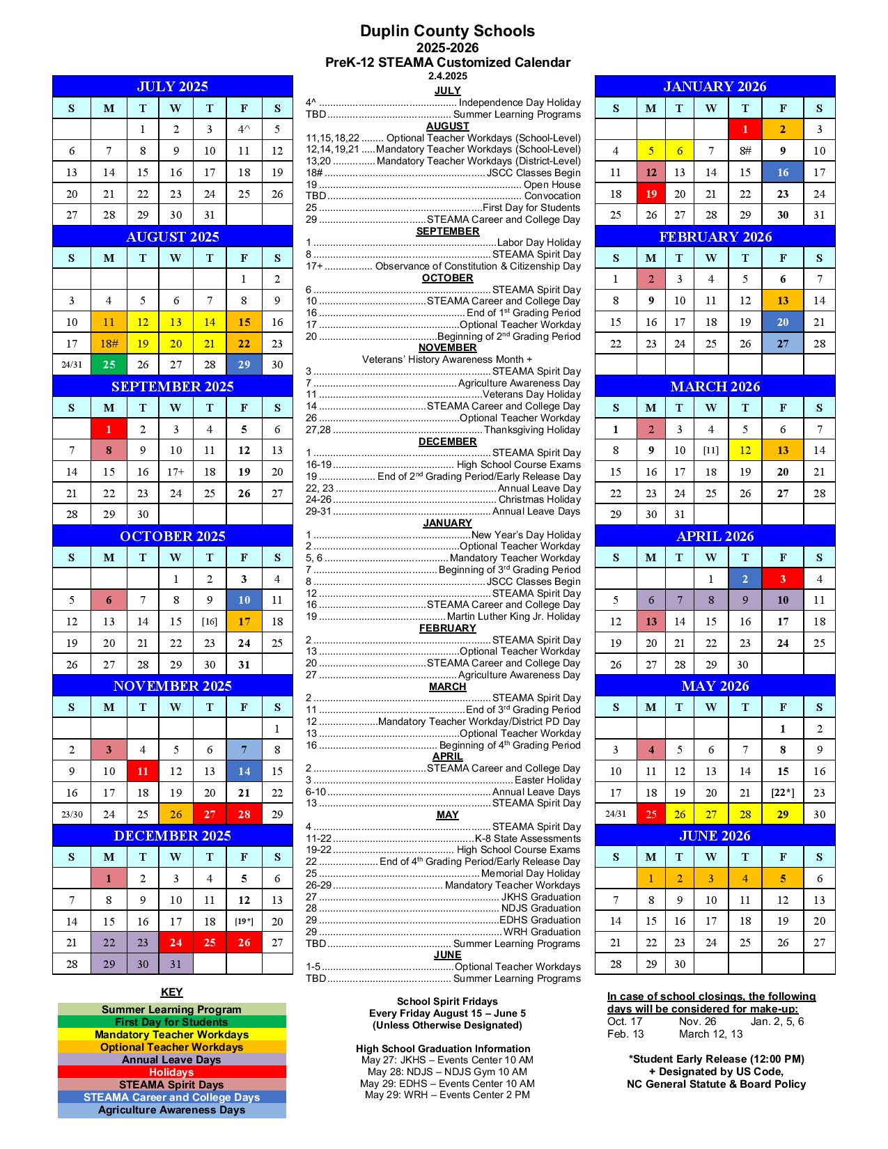 Duplin County Schools Calendar 2025-2026 (North Carolina)