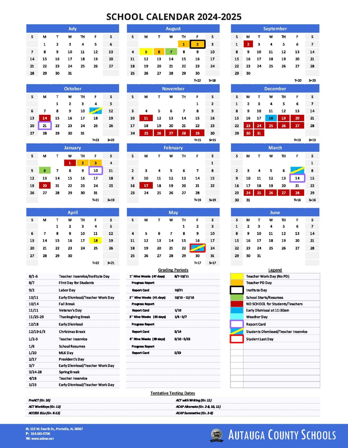 Autauga County Schools Calendar 2025-2026 in PDF