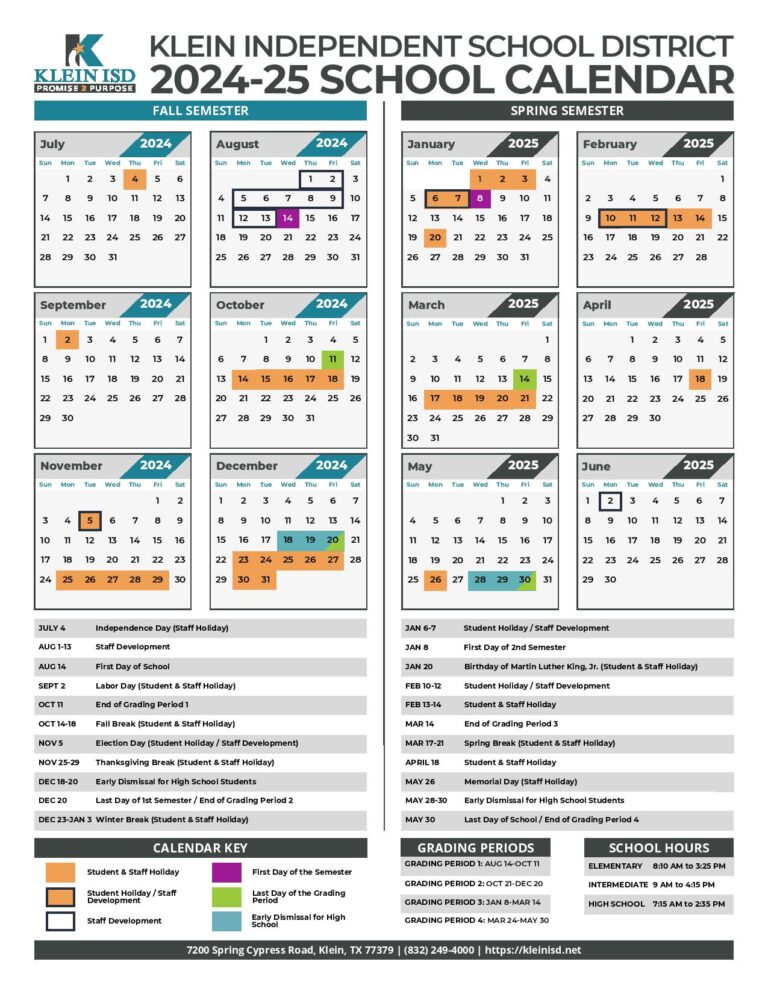 Klein Independent School District Calendar Holidays 2025-2026 PDF ...