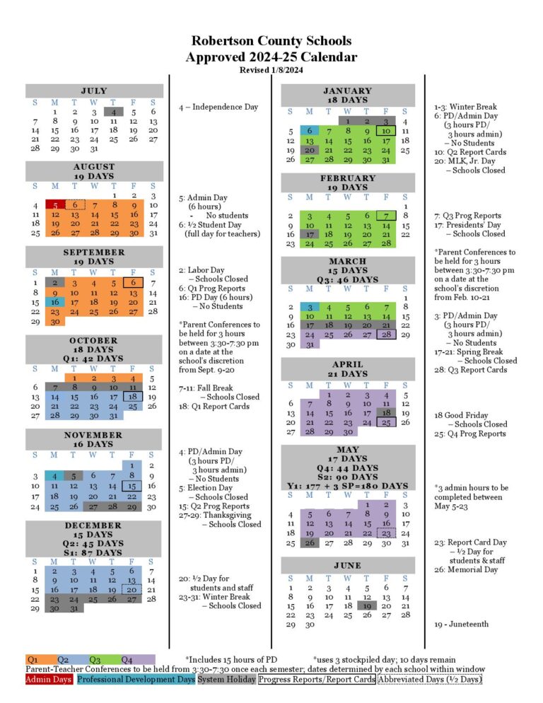 Robertson County Schools Calendar 2025-2026 in PDF