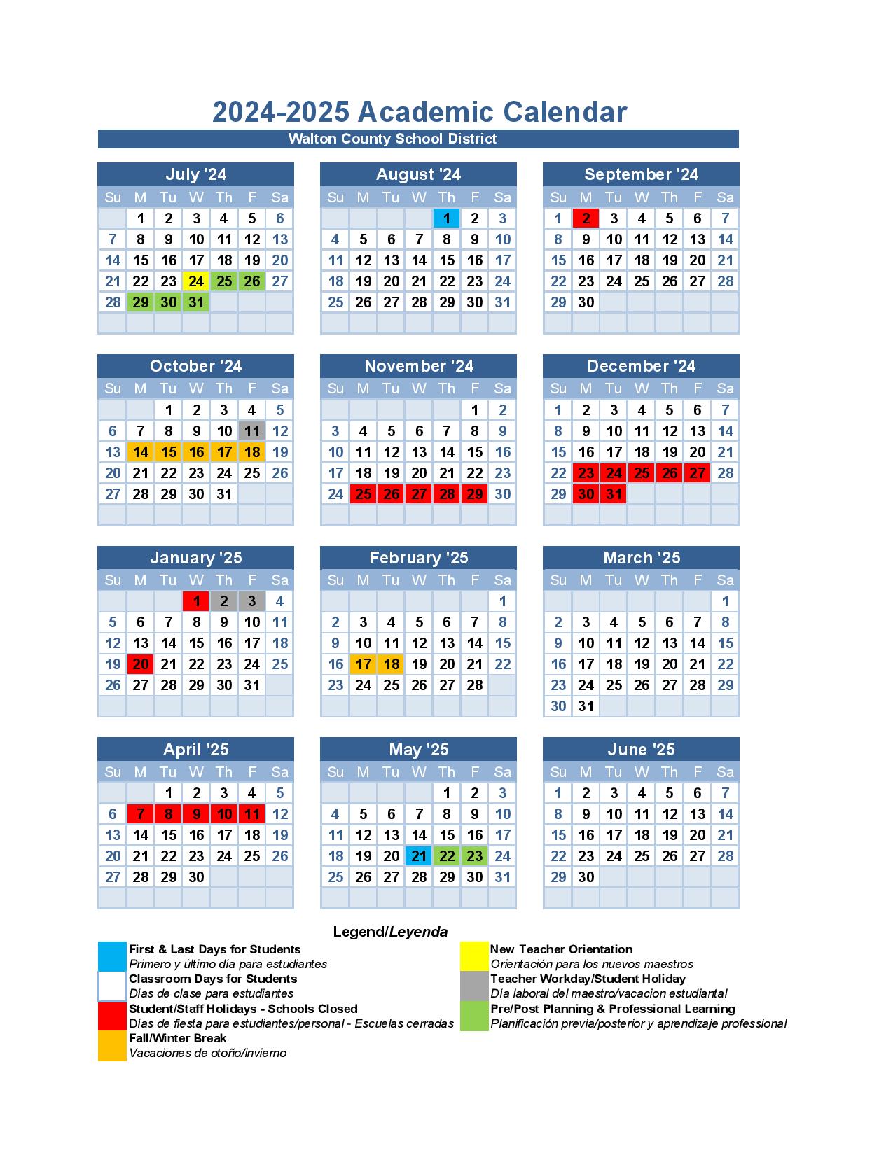 Walton County School District Calendar 2025-2026 in PDF