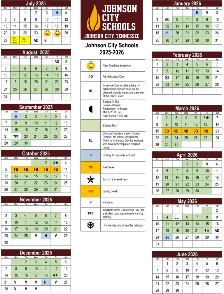 Johnson City Schools Calendar 2025-2026 in PDF