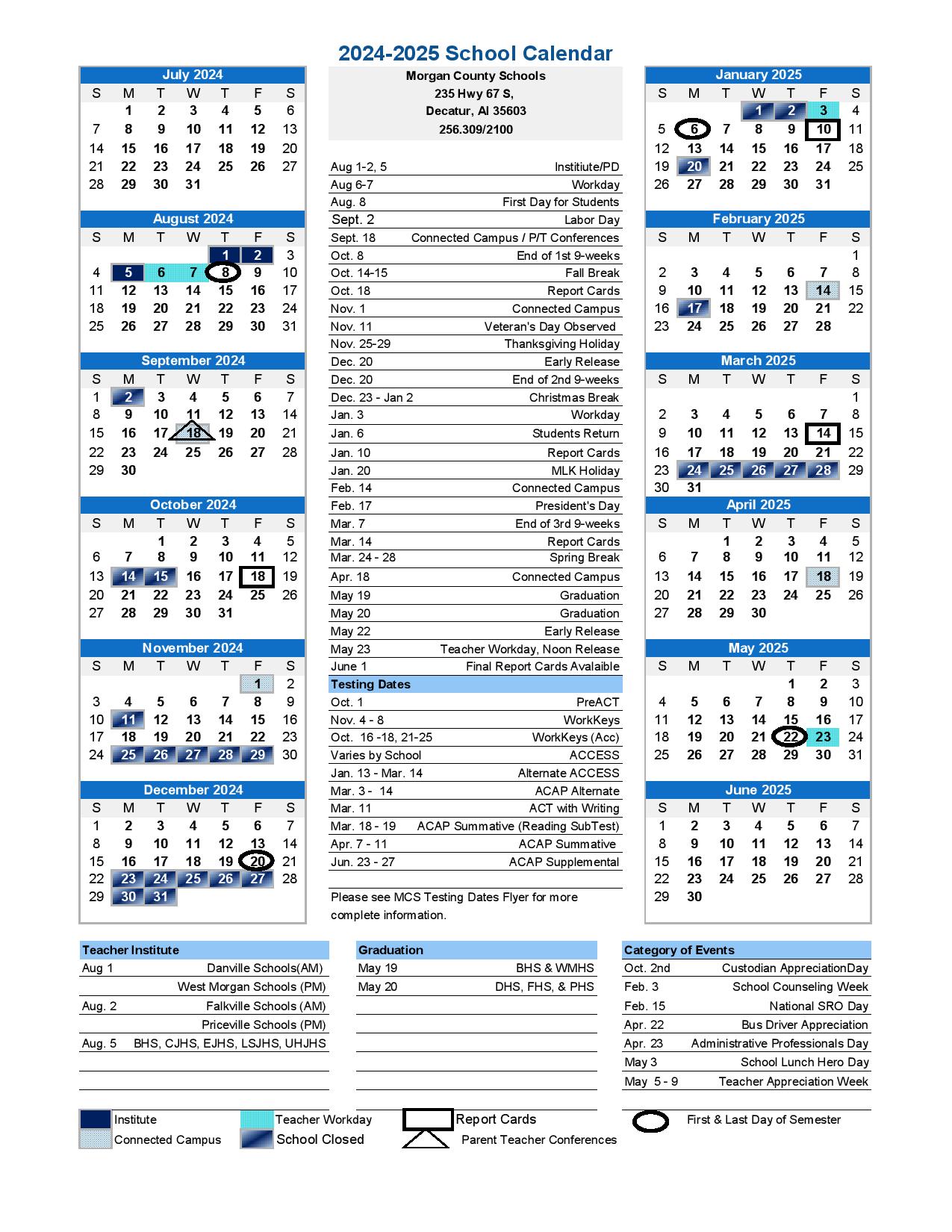 Morgan County Schools Calendar 2025-2026 PDF | MCS Holidays
