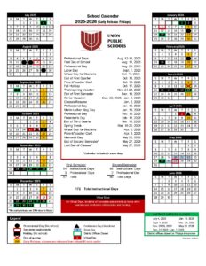 Union Public Schools Calendar 2025-2026 PDF | Holidays