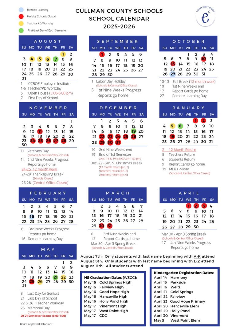 Cullman County Schools Calendar 2025-2026 | Holidays Cullman County Schools Calendar 2025-2026 | Holidays