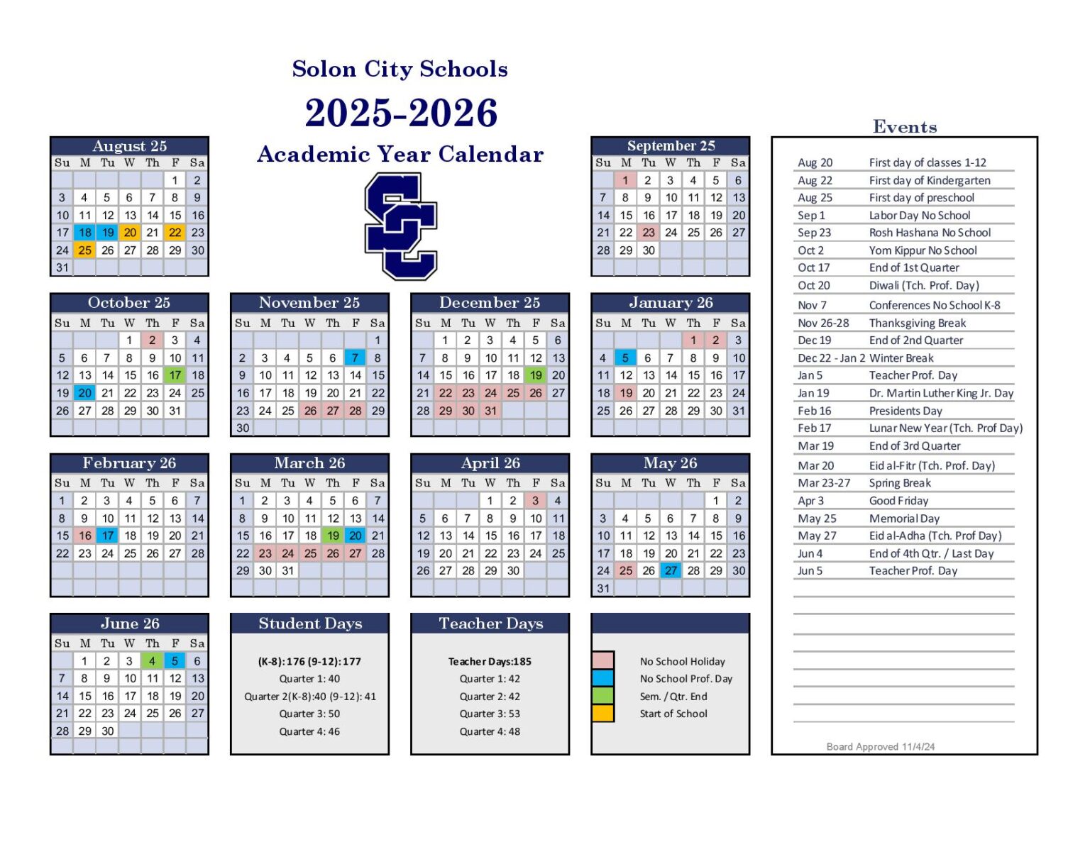 Solon City School District Calendar 2025-2026 in PDF - School Calendar Info