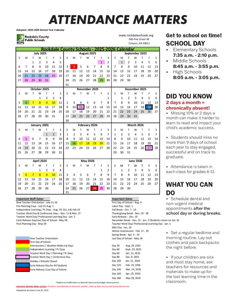 Rockdale County School District Calendar 2025-2026 in PDF