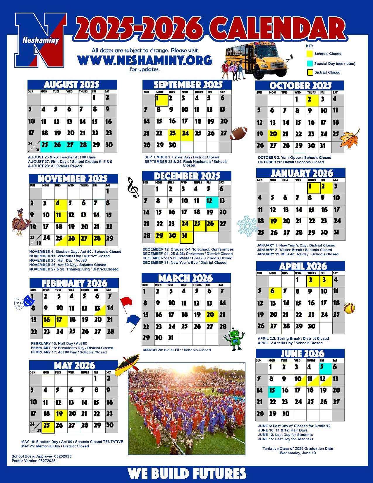Neshaminy School District Calendar 2025-2026 in PDF